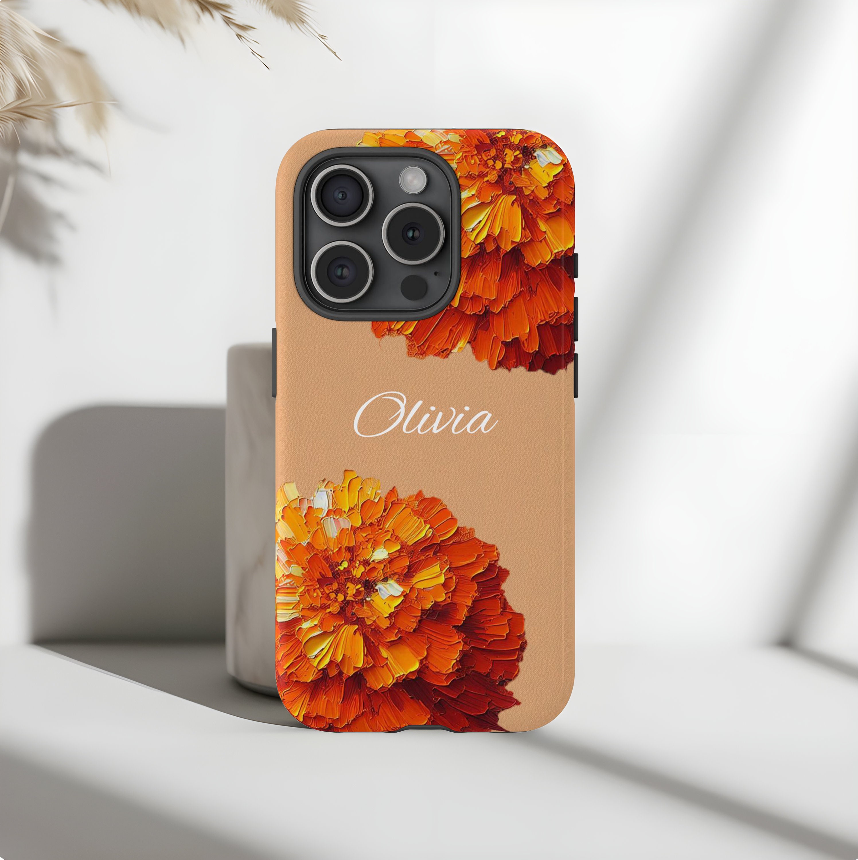Orange October Marigold Birth Flower Phone Case, Cute Aesthetic, iPhone ...