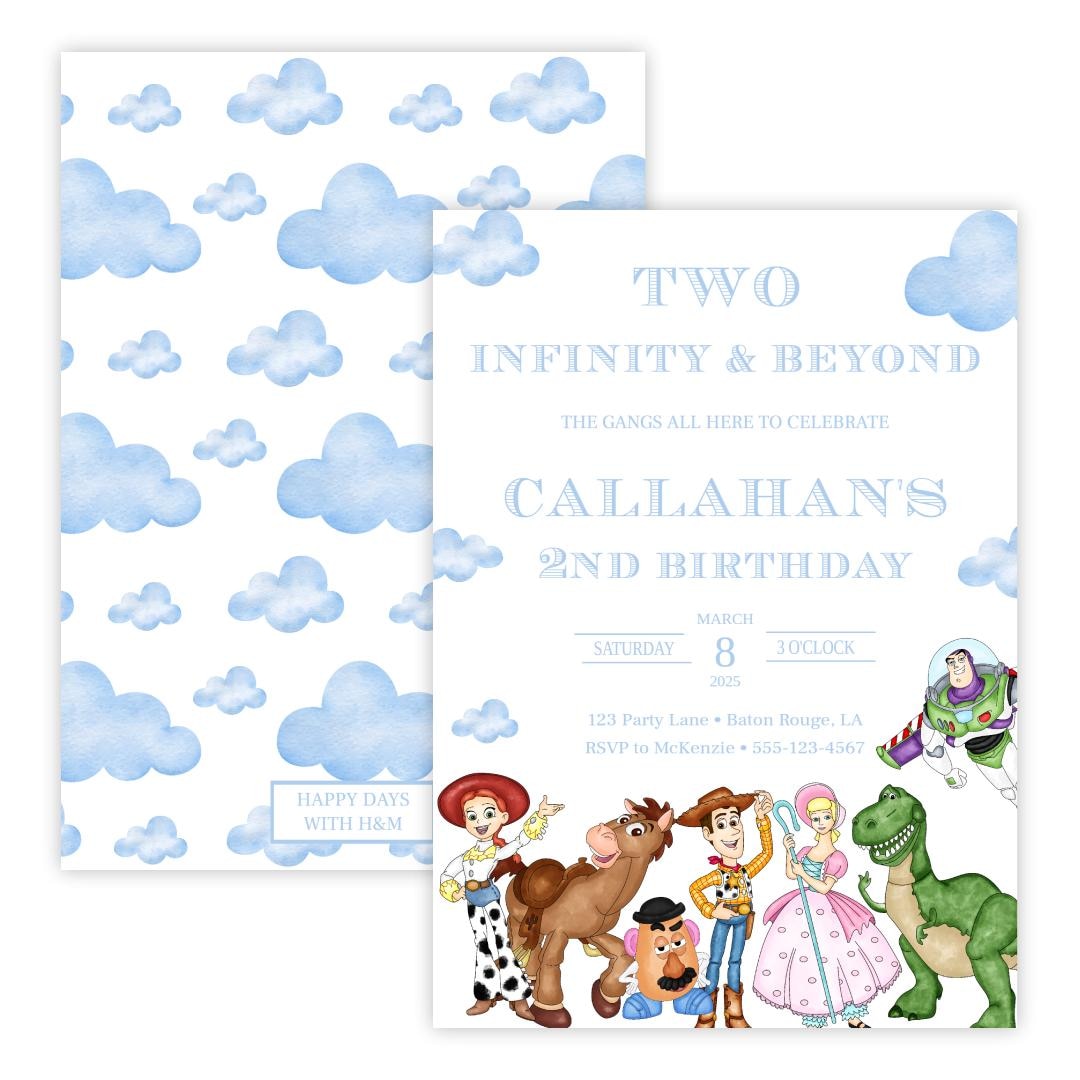 Two Infinity & Beyond Invitation | Boy's Toy Invite | Watercolor ...
