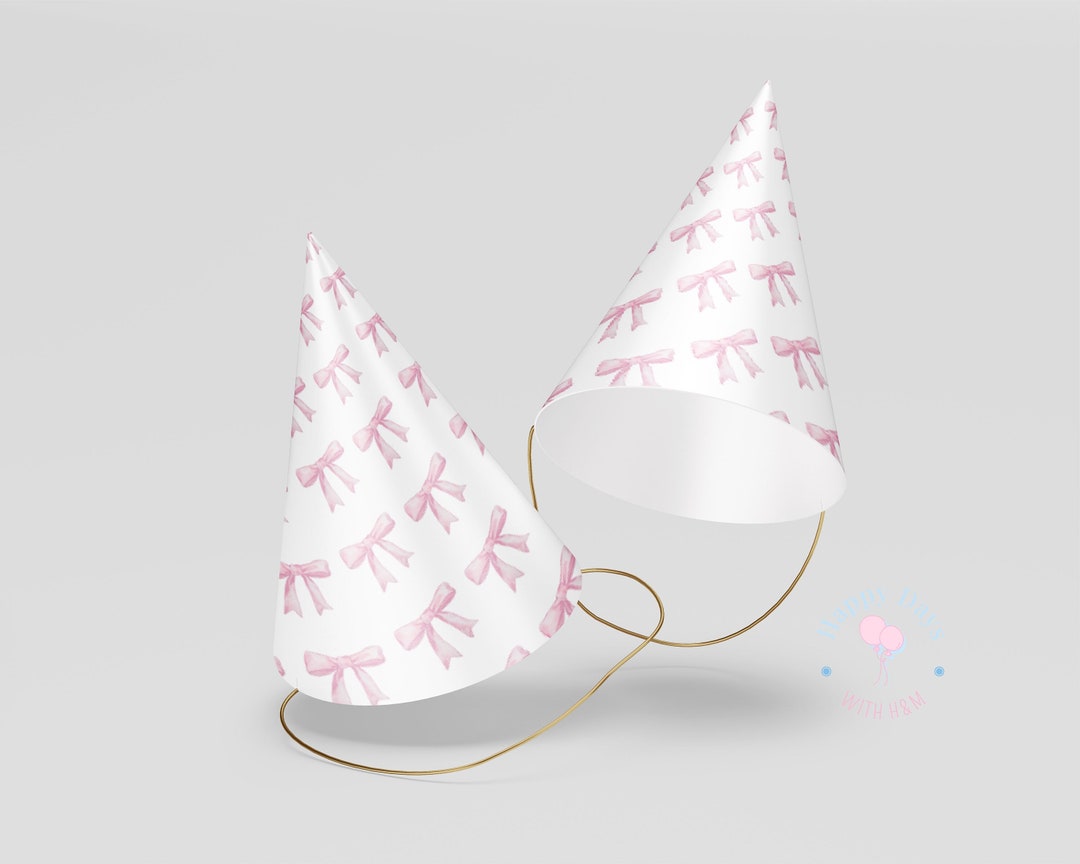 Watercolor Pink Bows Printable Party Hat | Digital Party Decor | Girl ...