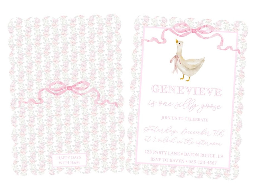 One Silly Goose Birthday Invitation | Hydrangeas | Watercolor | Girl's ...