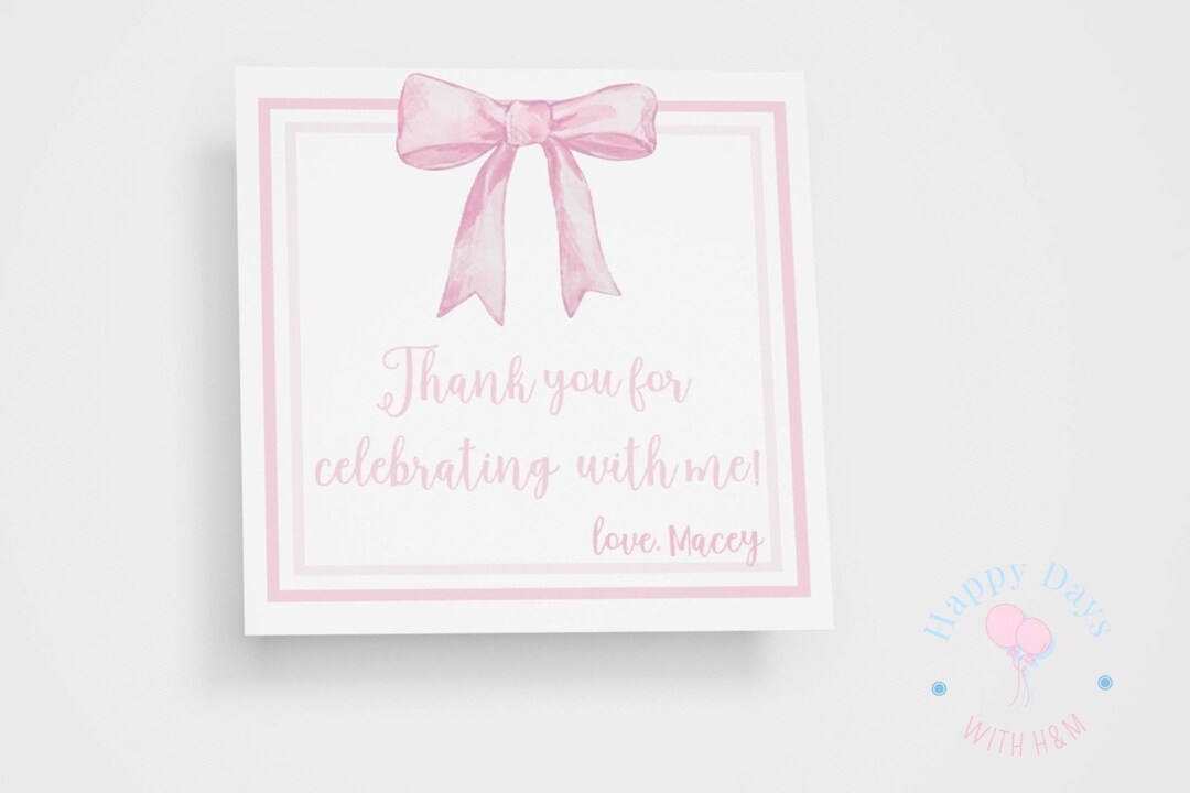 Pink Bow Thank You Tags | Girl Birthday Party | Favor Tags | Bonnets ...