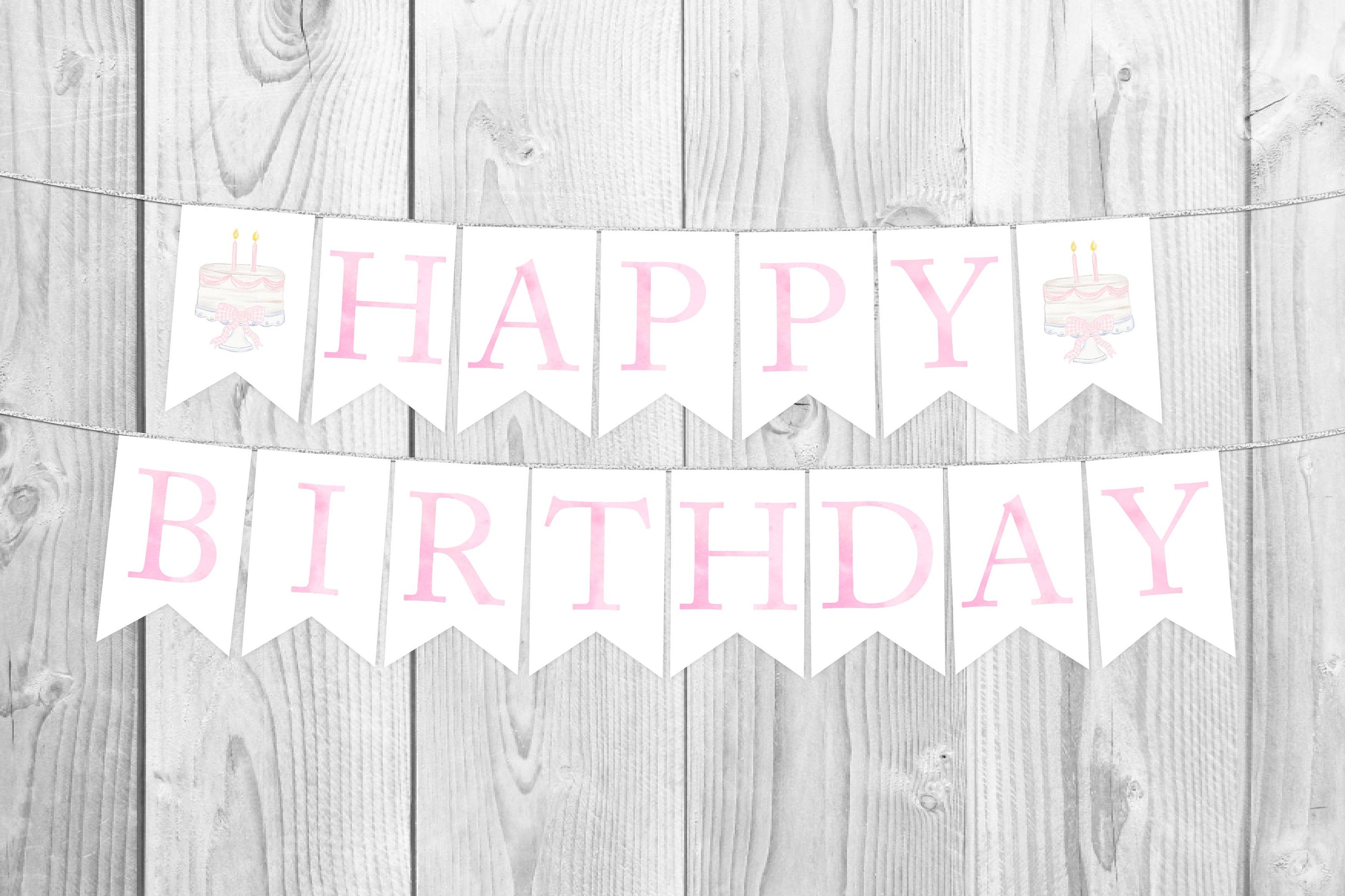 Watercolor Pink Cake Birthday Banner | Girl | Birthday Banner ...