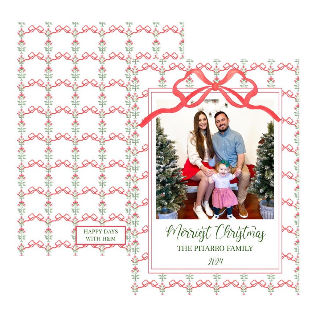 Grandmillennial Christmas Card | Digital Holiday Card | Bow | Florals ...