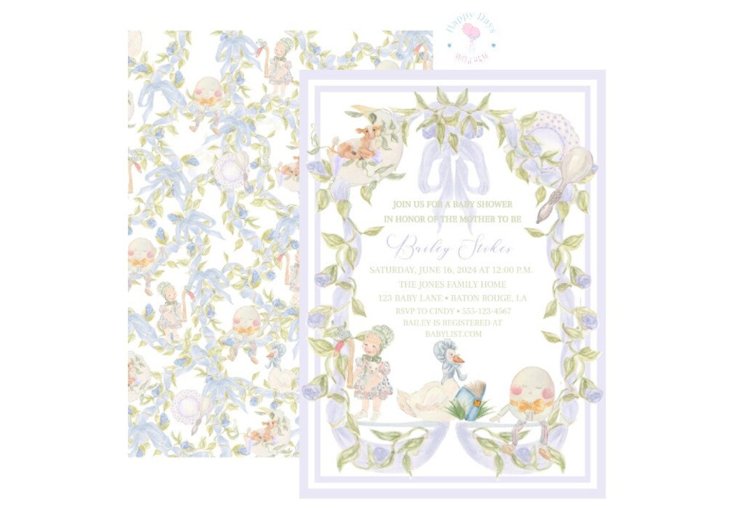 Nursery Rhyme Baby Shower Invitation Hey Diddle Diddle Humpty Dumpty ...