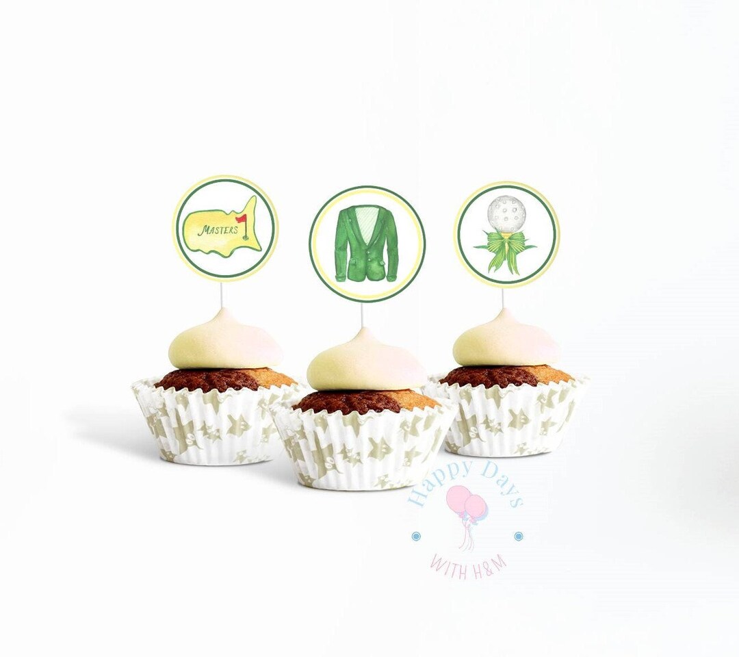 Watercolor Master's Cupcake Toppers | Green and Yellow Golf | Master's ...