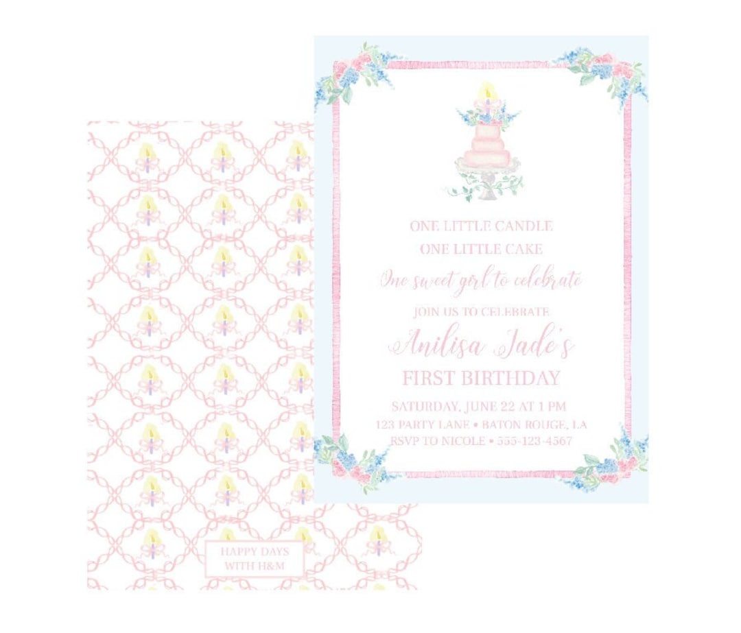 One Little Candle One Little Cake Girl's First Birthday Invitation ...