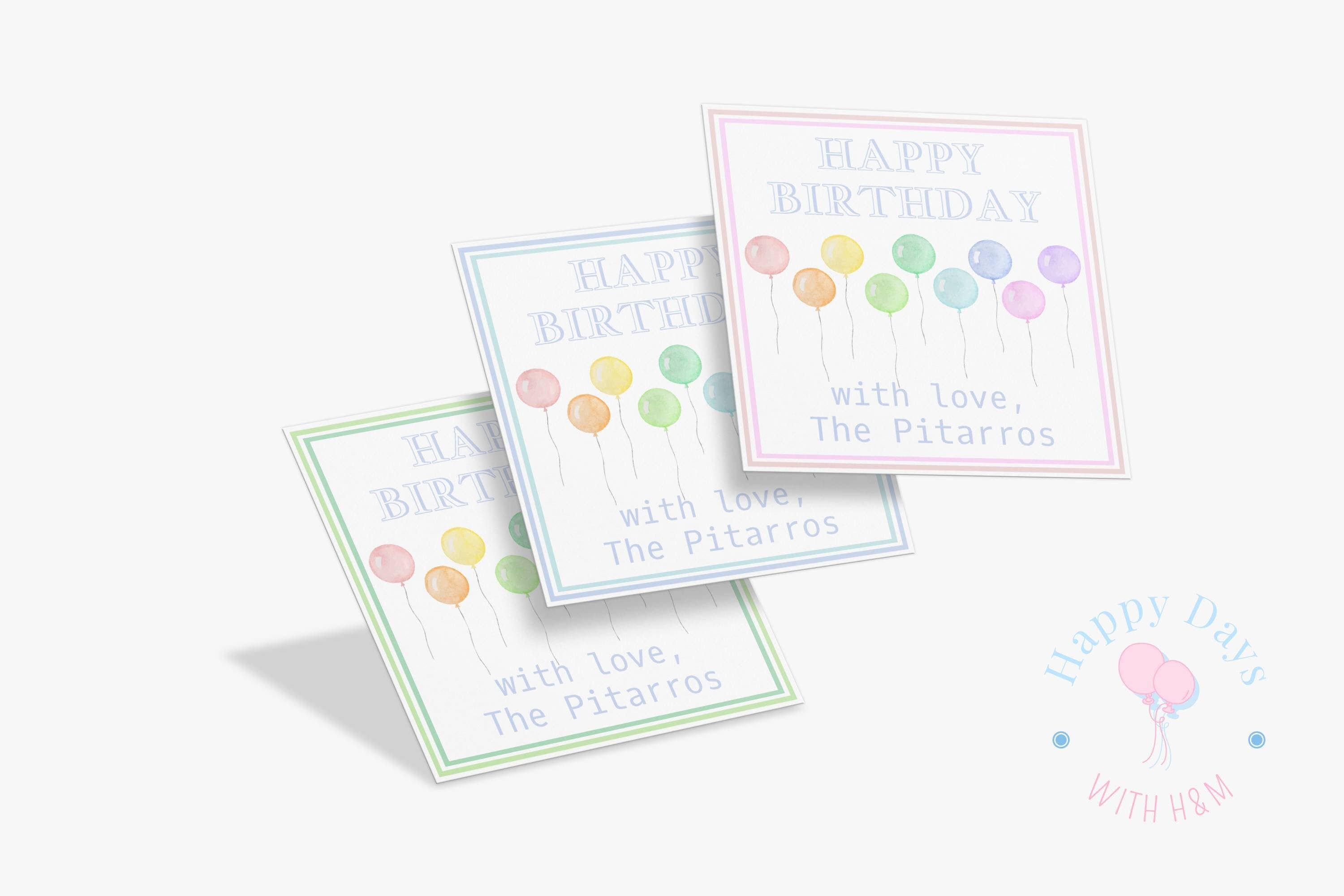 Printable Balloon Birthday Gift Tag | Editable | Customizable | Digital ...