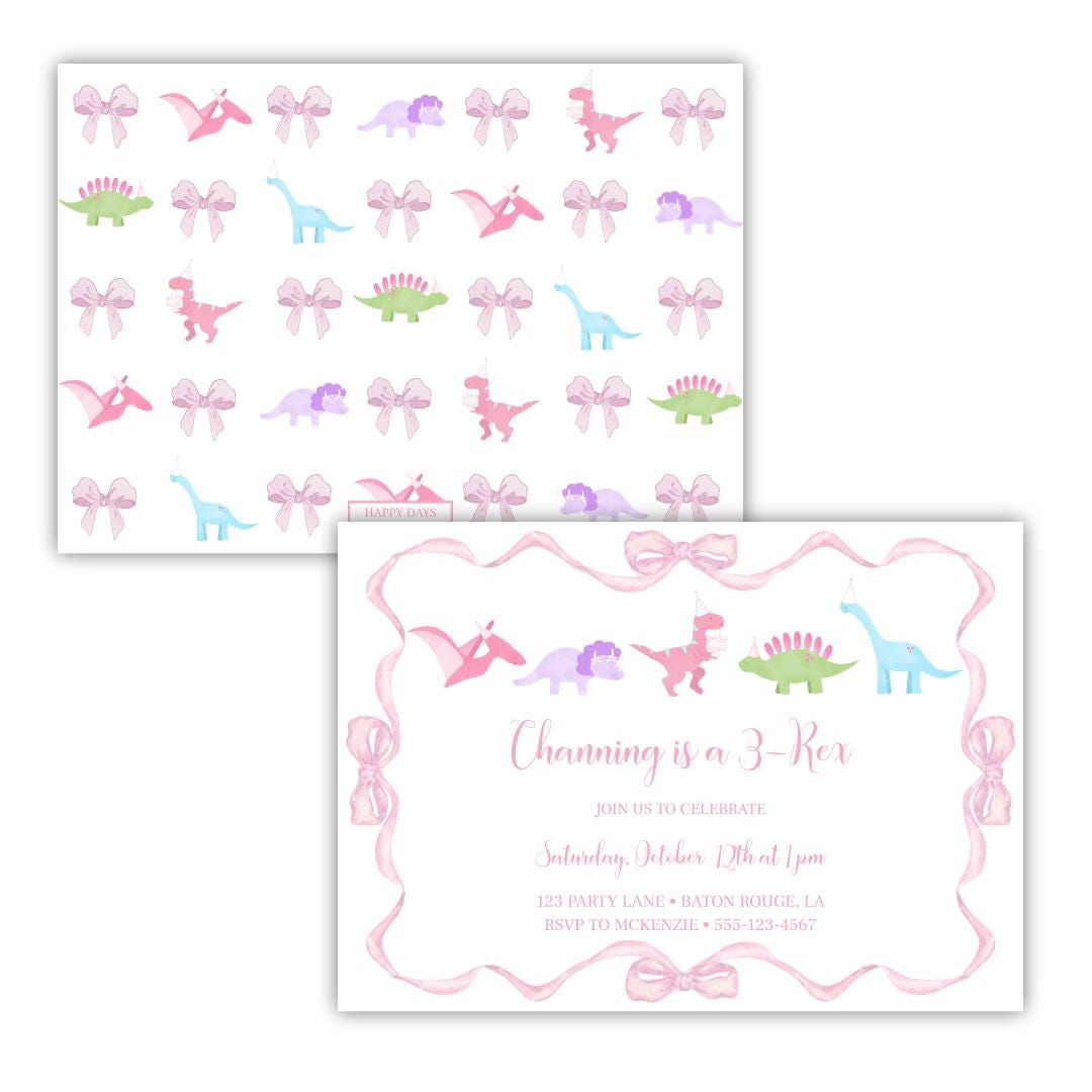 Three-rex Dinosaur Birthday Invitation | Girl Birthday | T-rex ...