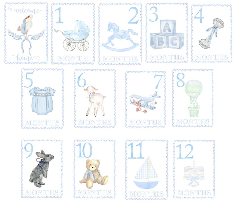 Watercolor Baby Boy Milestone Cards | Heirloom | Vintage | Classic ...