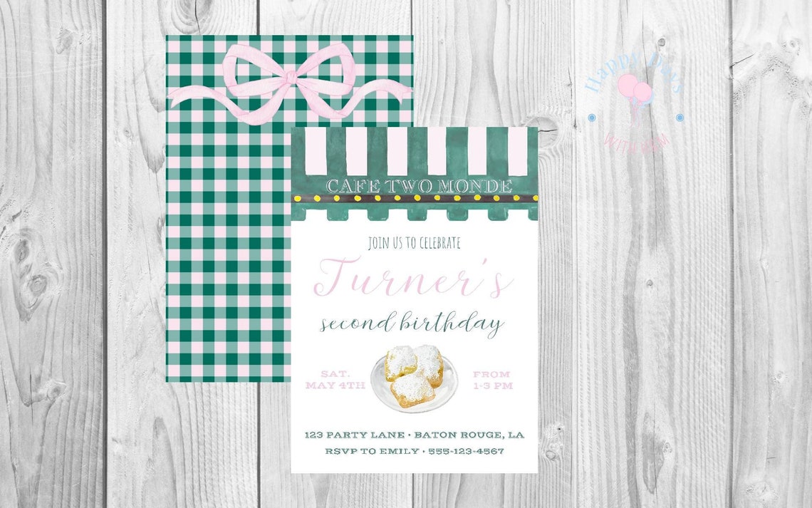 Cafe Two Monde Birthday Invitation | Cafe Du Monde | Beignet Birthday ...