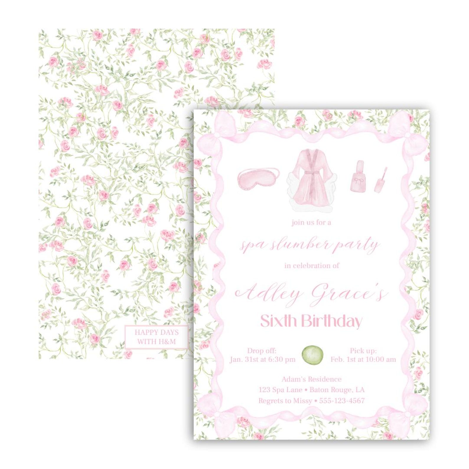 Spa Birthday Invitation | Slumber Party | Sleepover | Girl's Night ...