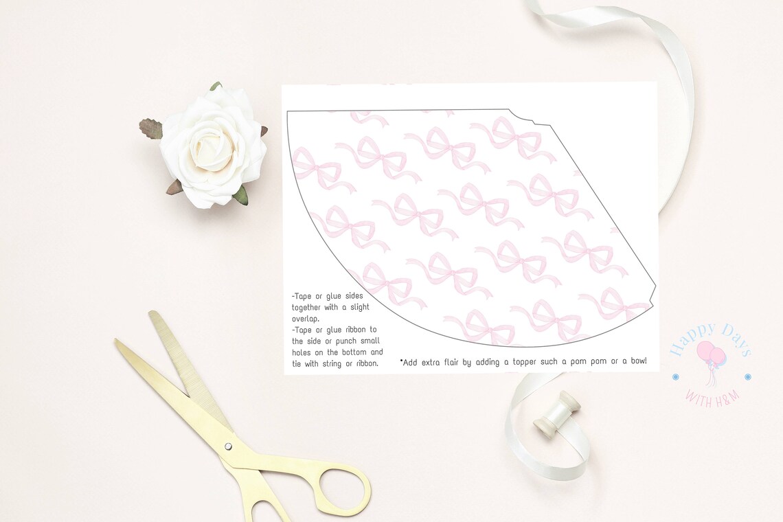 Watercolor Pink Bows Printable Party Hat | Digital Party Decor | Girl ...