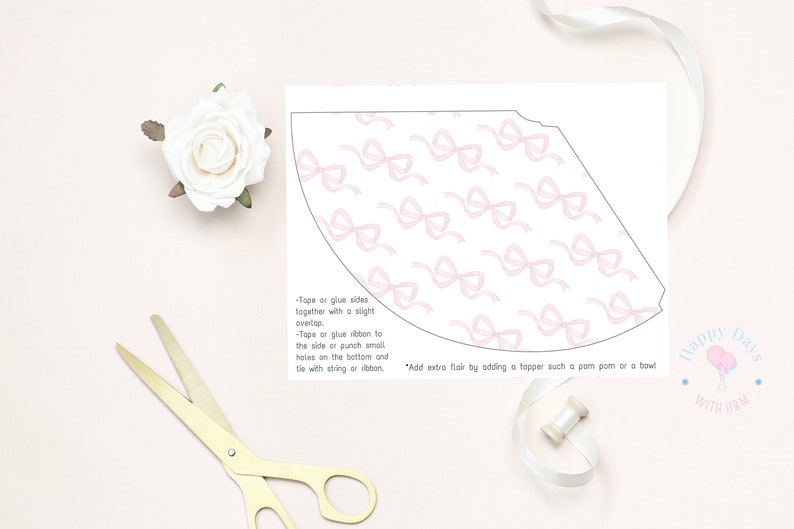 Watercolor Pink Bows Printable Party Hat | Digital Party Decor | Girl ...
