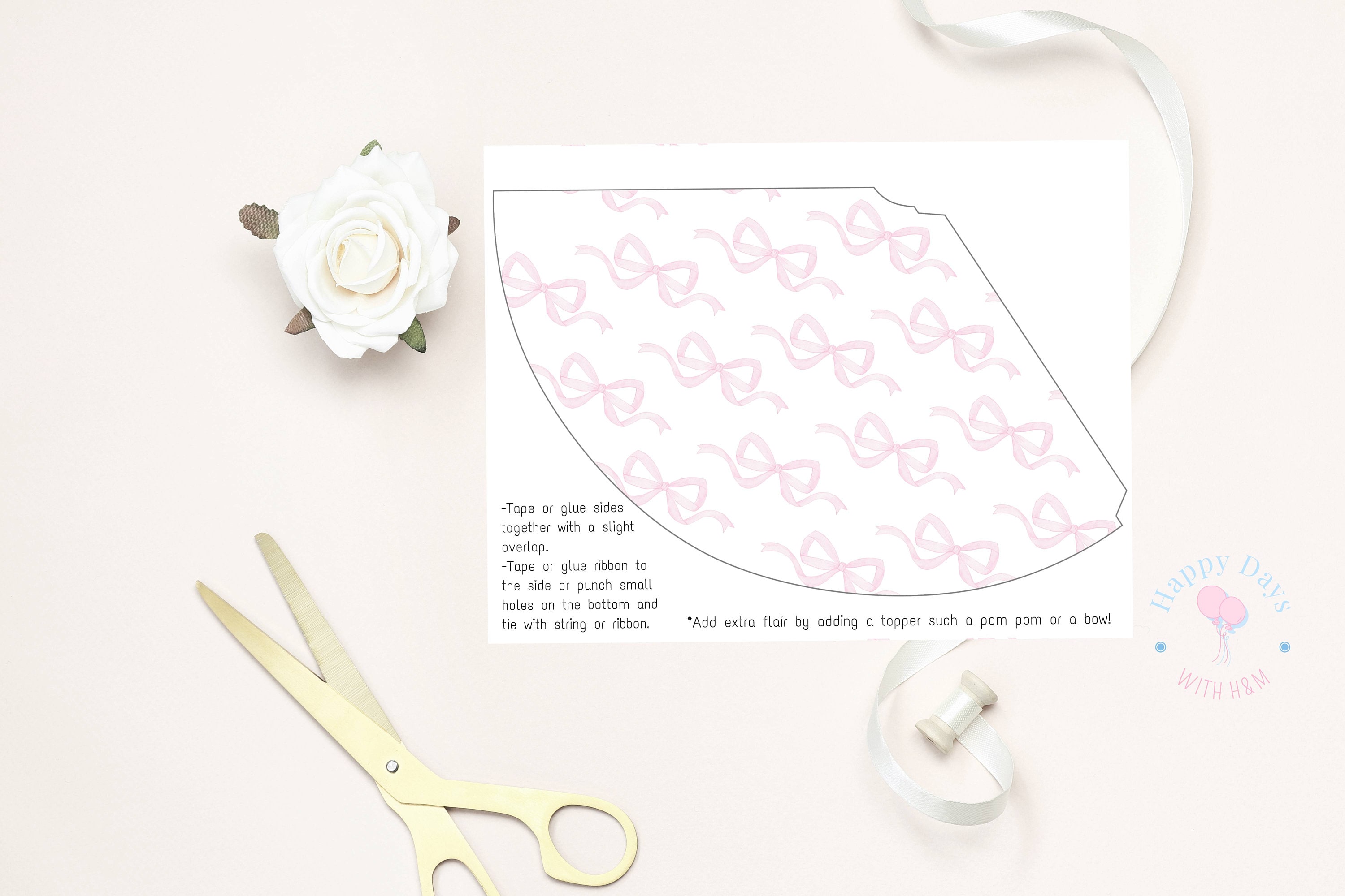 Watercolor Pink Bows Printable Party Hat | Digital Party Decor | Girl ...