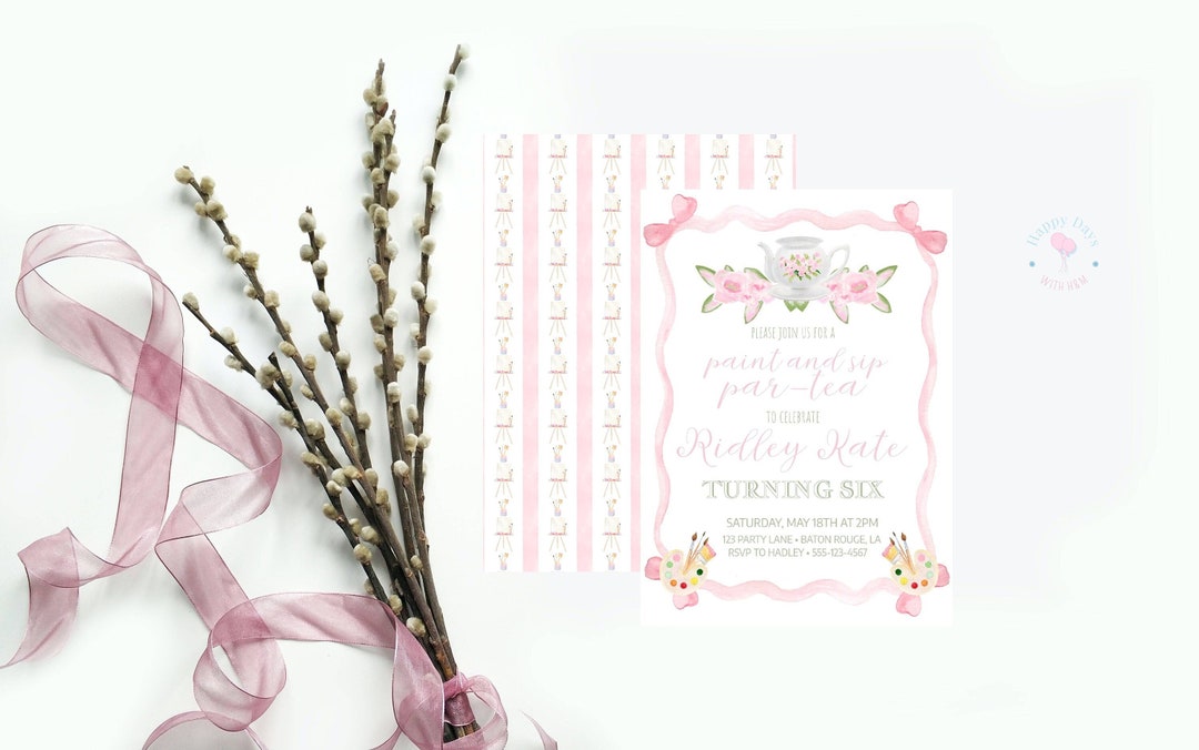 Paint and Sip Par-tea Invitation | Paint Party | Tea Party | Watercolor ...