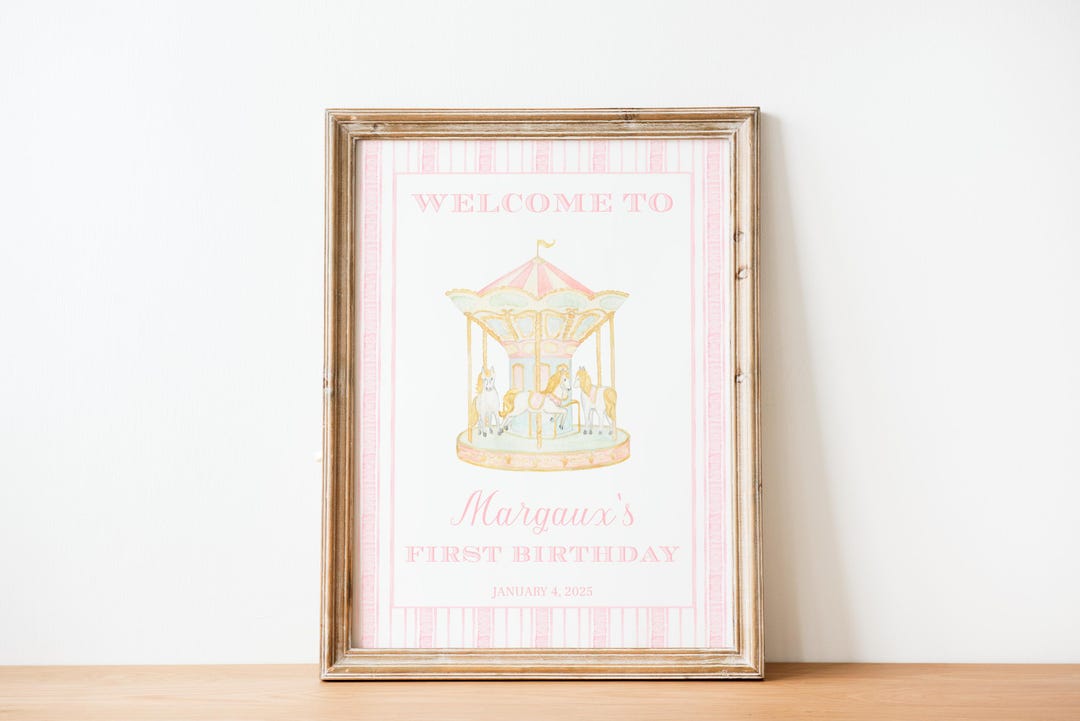 Carousel Birthday Welcome Sign | Watercolor | Girl | Pink ...