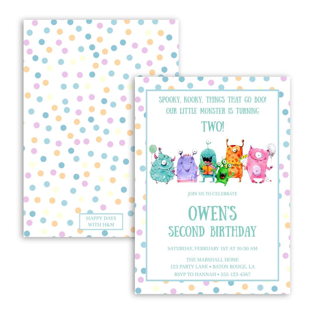 Cute Monster Birthday Invitation | Kooky Monsters | Second Birthday ...