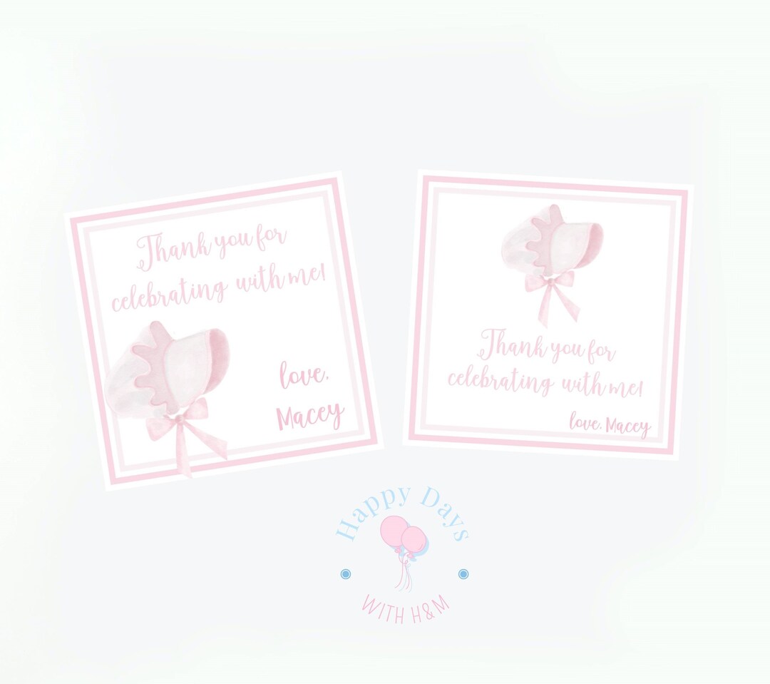Watercolor Bonnet Thank You Tags | Favor Tags | Bows and Bonnets ...