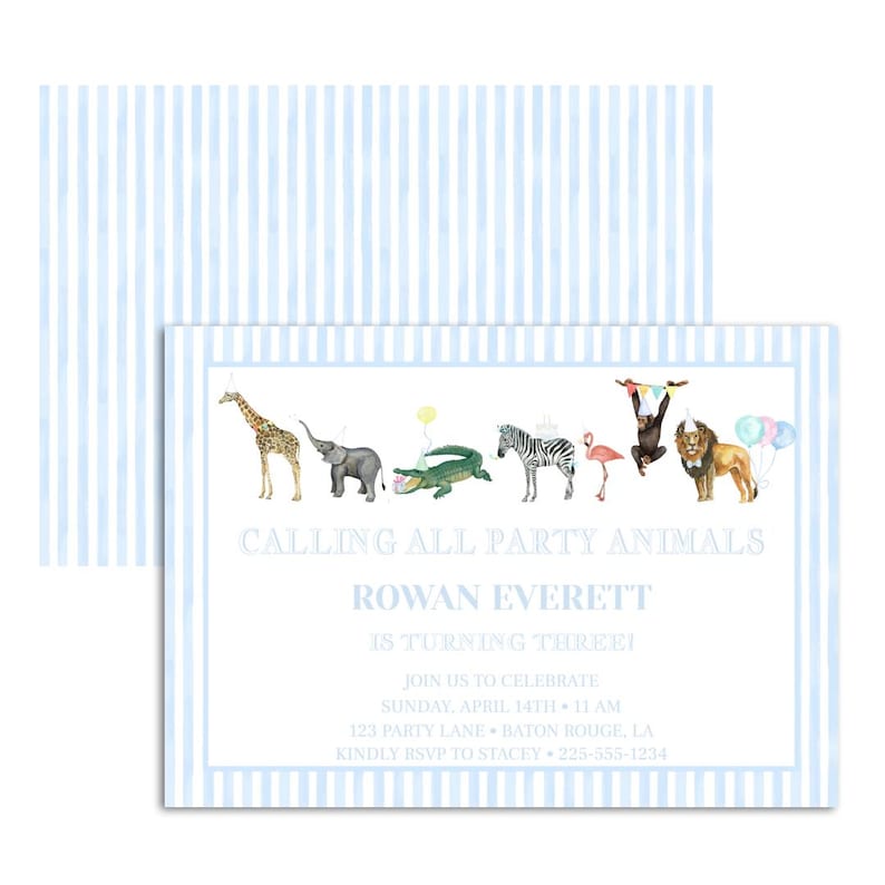 Party Animal Birthday Invitation | Boy's | Blue | Party Animal Theme ...