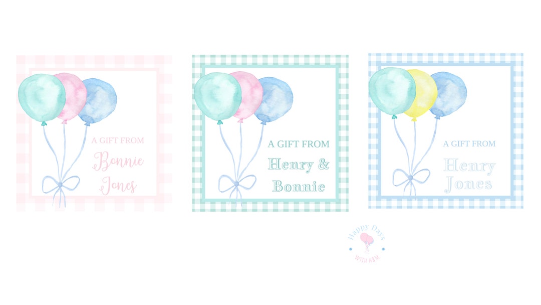 Balloon Birthday Gift Tags | Girl | Boy | Pink | Blue | Green ...