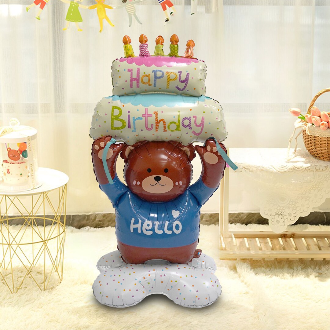 Happy Birthday Self-standing Bear Balloon, 27 Inches Airloonz Bear Foil ...