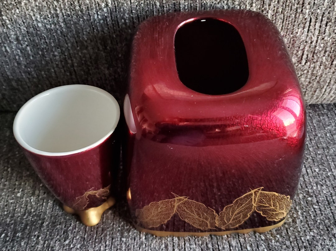 Burgundy With Gold Trim Tissue Holder With Matching Cup - Etsy