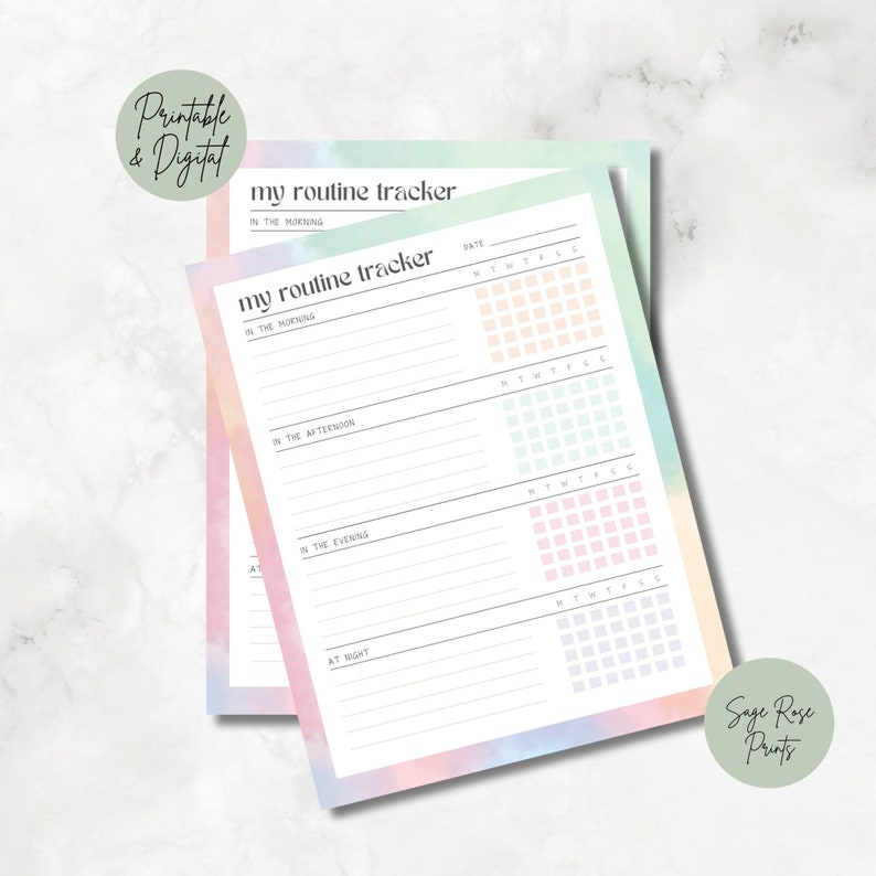 Pastel Rainbow Daily Routine Tracker Printable Productivity Organizer ...