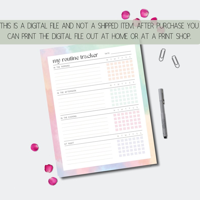 Pastel Rainbow Daily Routine Tracker Printable - Productivity Organizer ...