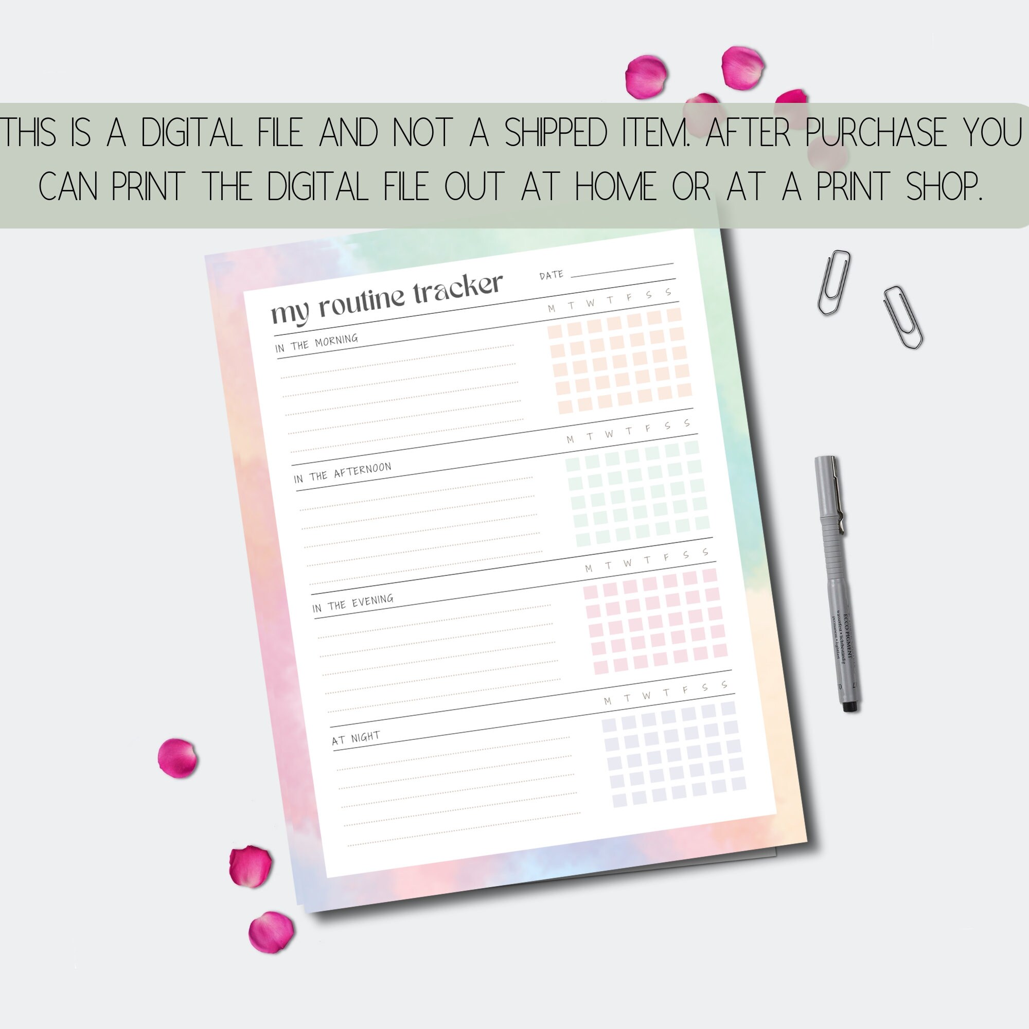 Pastel Rainbow Daily Routine Tracker Printable Productivity Organizer ...