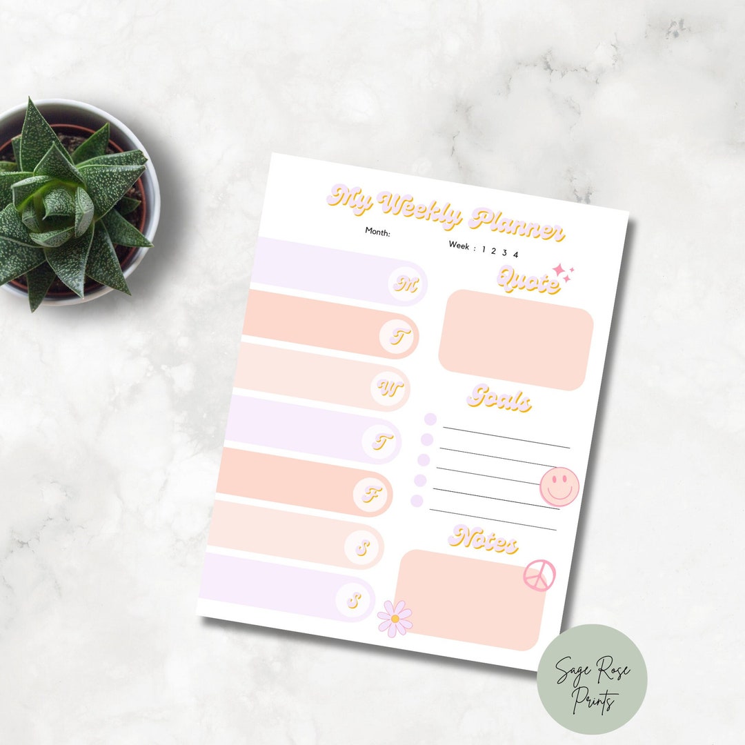 Pastel Retro Groovy Vibes Weekly Planner Printable/diy Planner : Plan ...