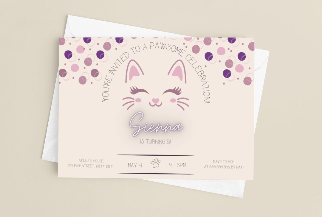 Invitación de cumpleaños de Kitty Cat, plantilla de invitación de ...