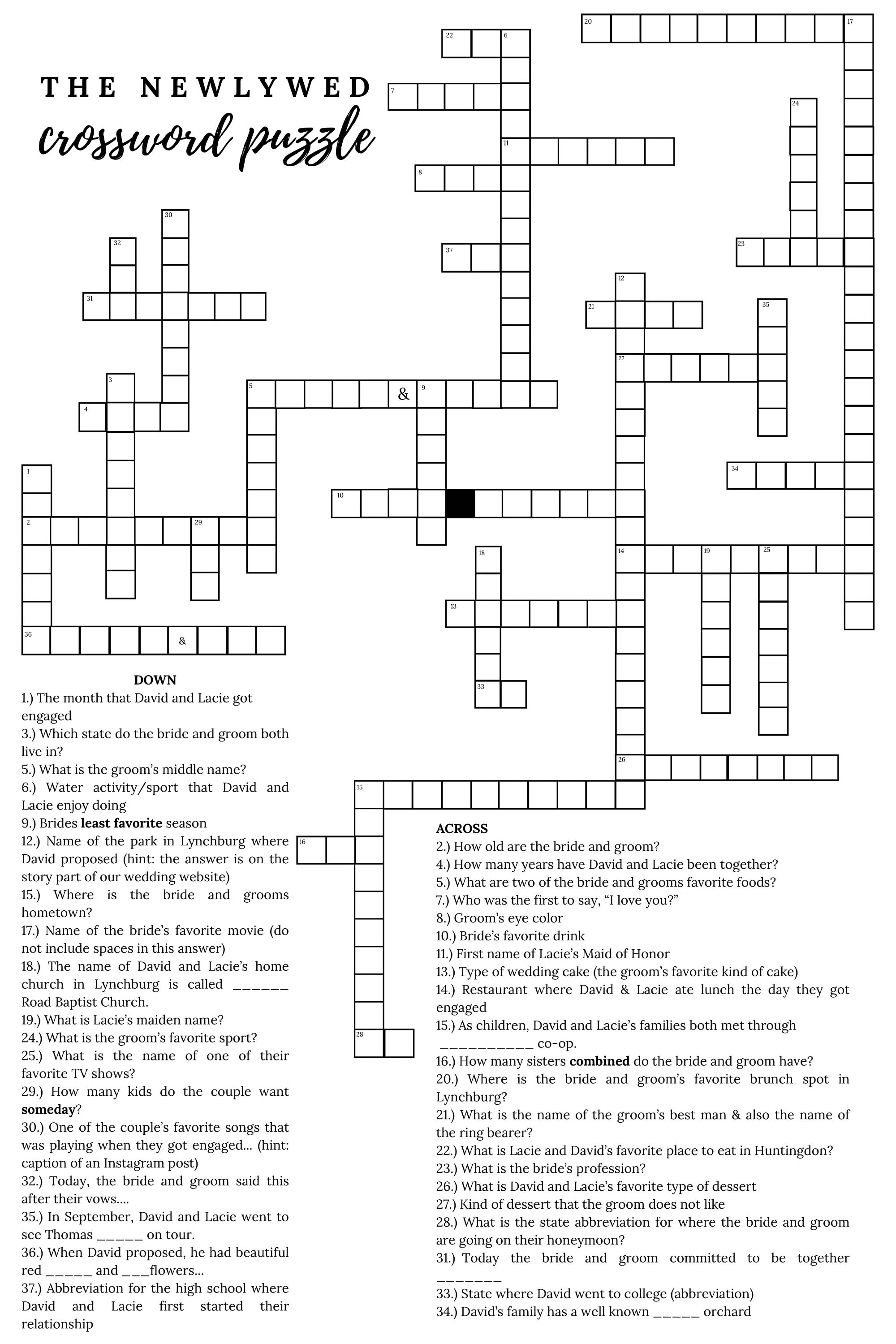 Wedding Crossword Designs - Etsy