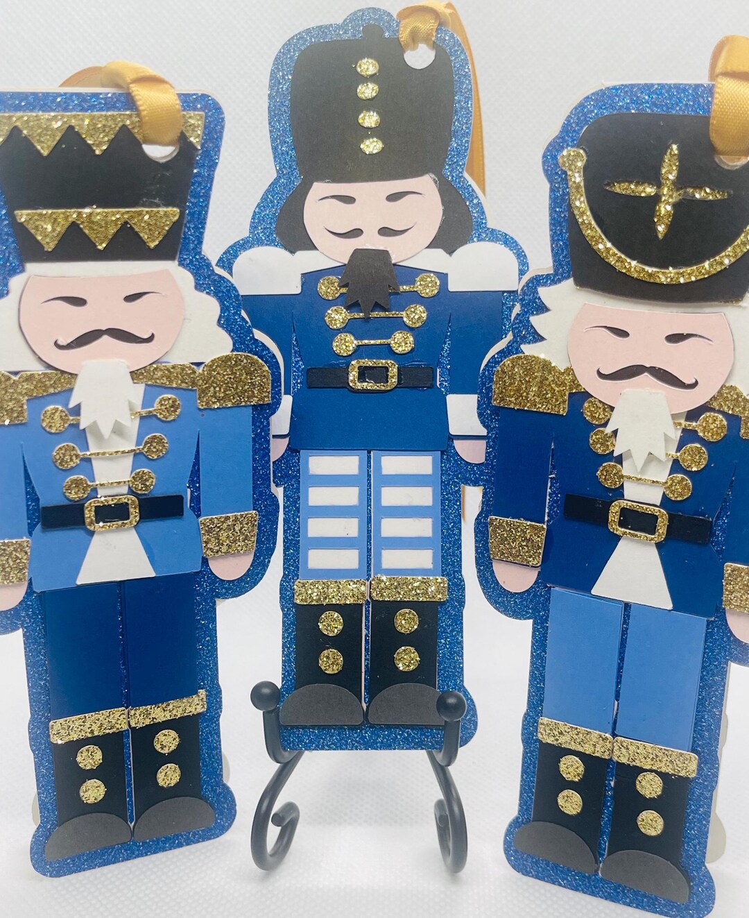 Set of 3 Nutcracker Gift Tags Blue and Gold Christmas Gift Tag Layered ...