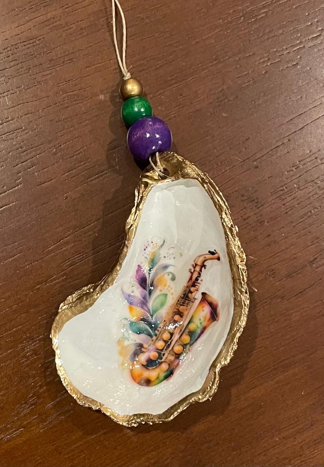 Mardi Gras Saxophone Decoupaged Oyster Shell Ornament - Item # 3003 - Etsy