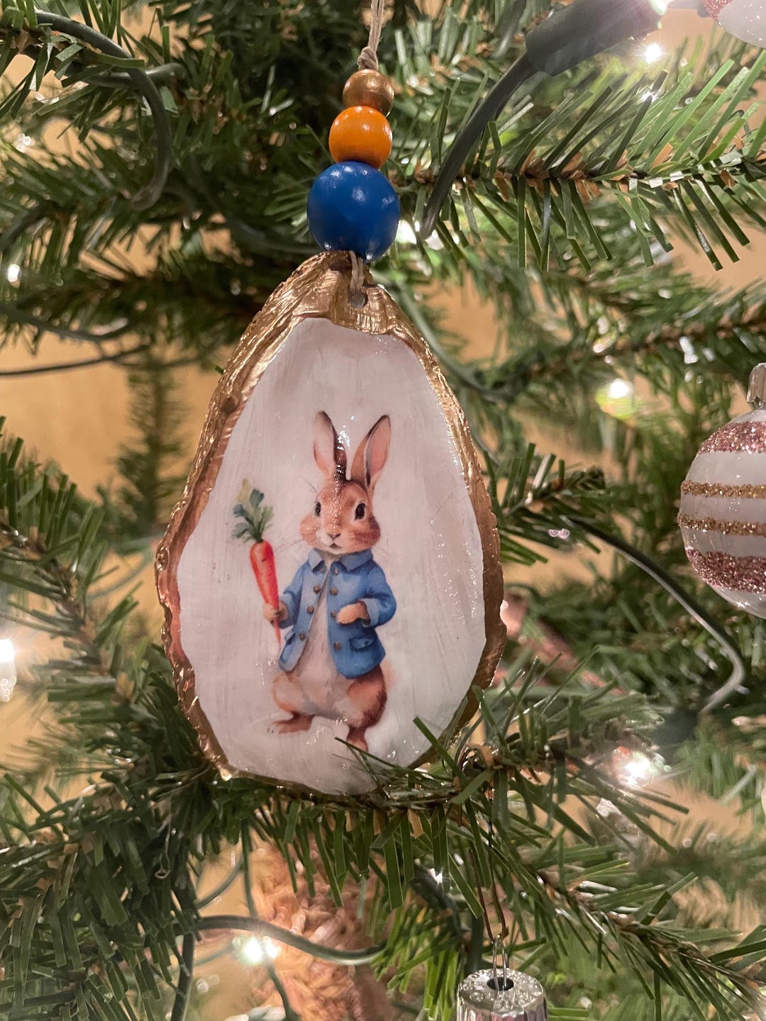 Peter Cottontail Inspired Decoupaged Oyster Shell Ornament - Item ...