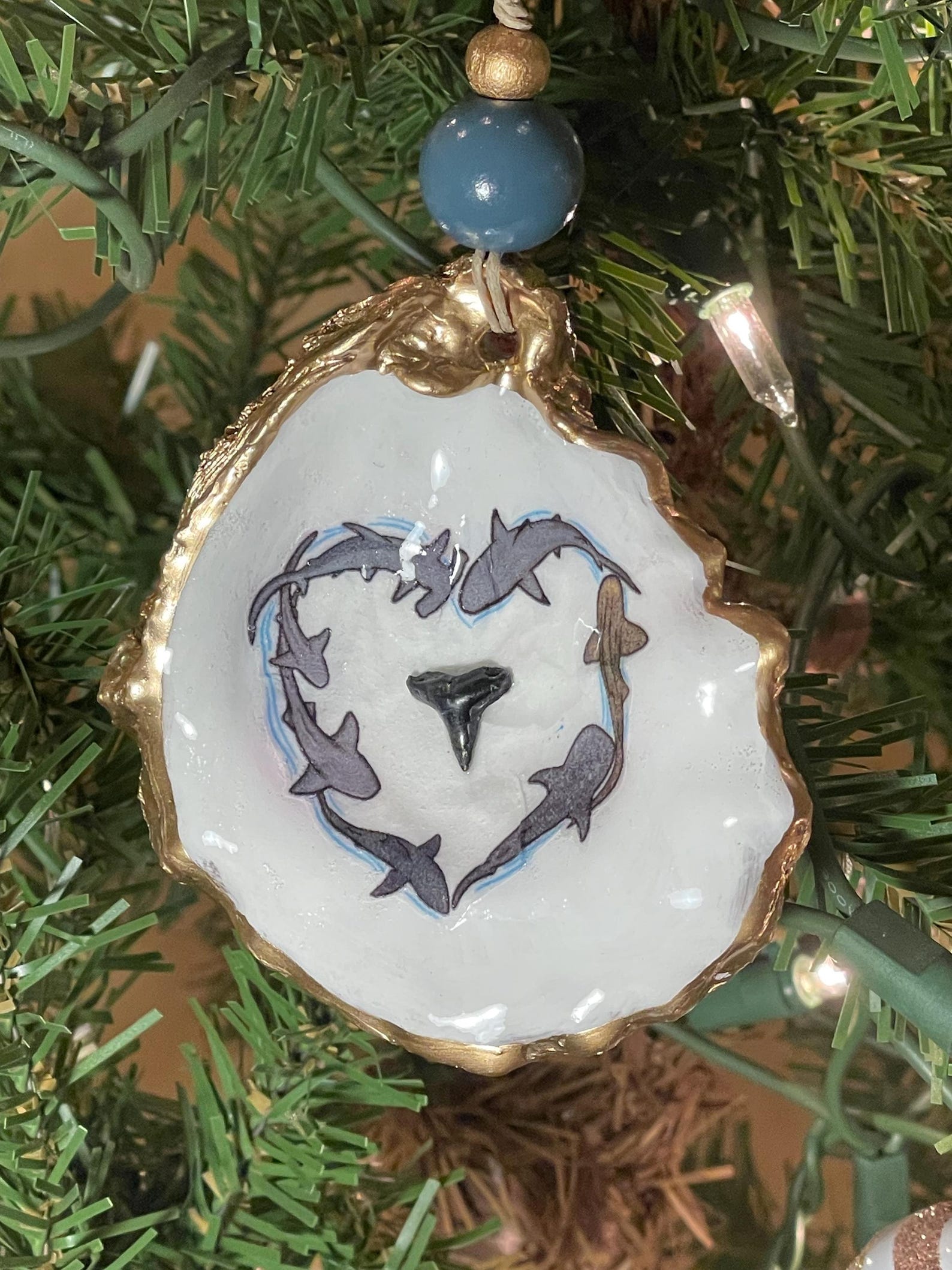 Shark Tooth Oyster Shell Ornament With Real Fossilized Sharks Tooth! - Etsy