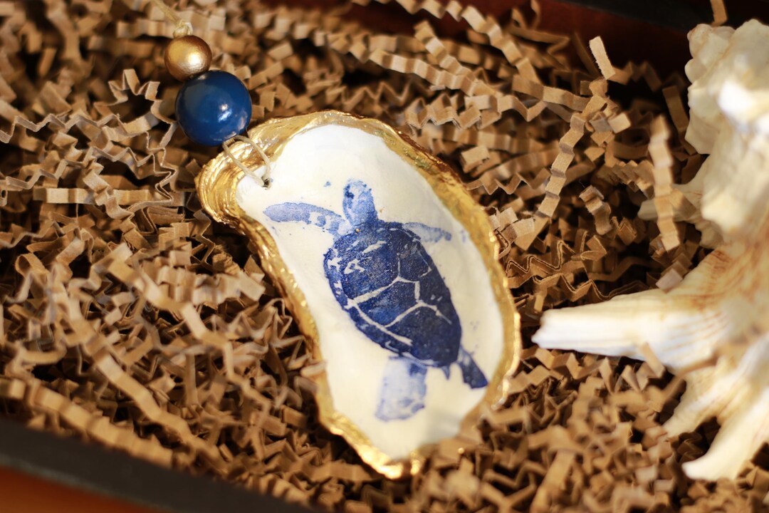 Navy Blue Sea Turtle Oyster Shell Ornament - Item # 1133 - Etsy