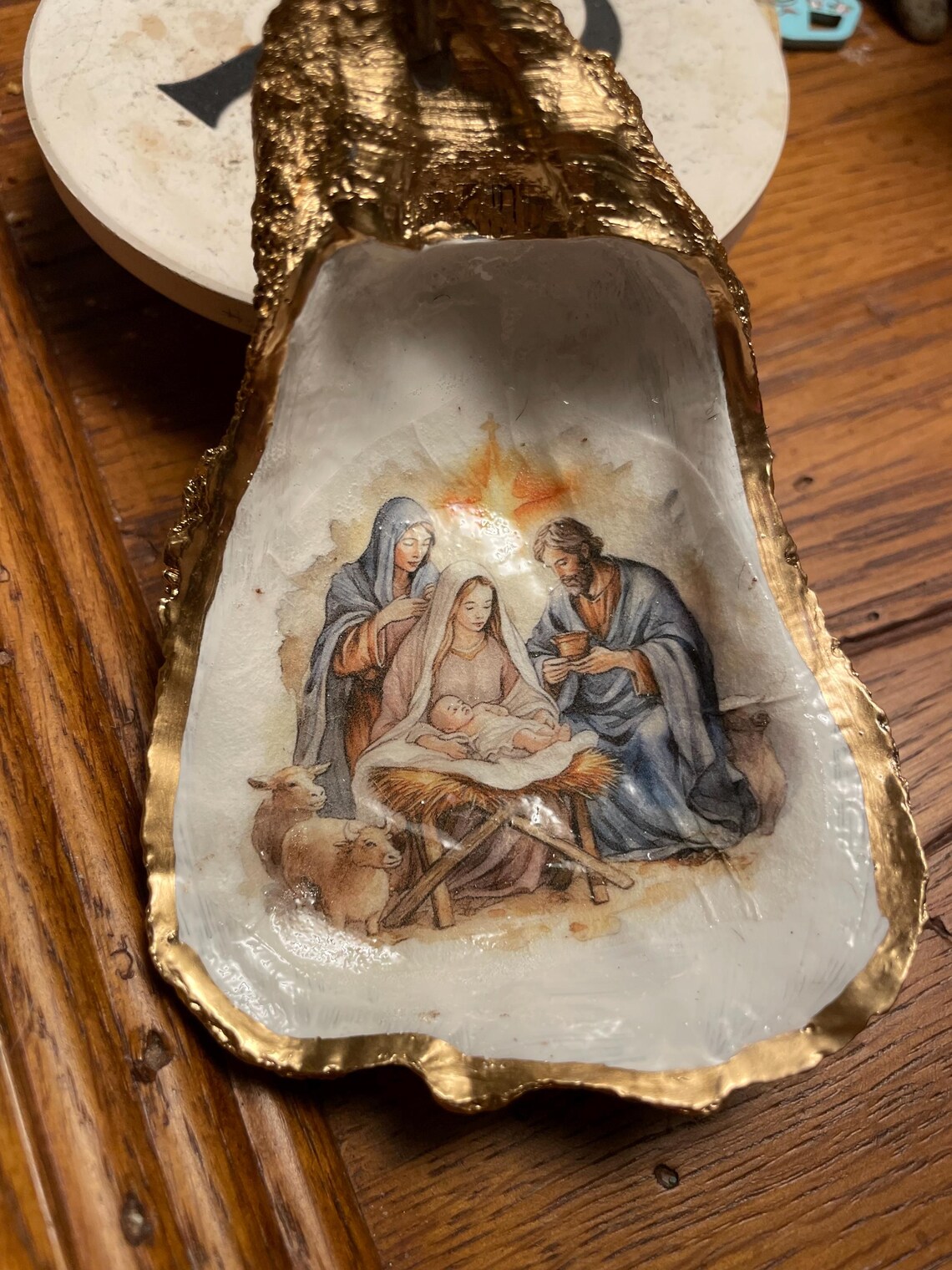 The Nativity - Decoupaged Oyster Shell Christmas Ornament - Item 1517 ...