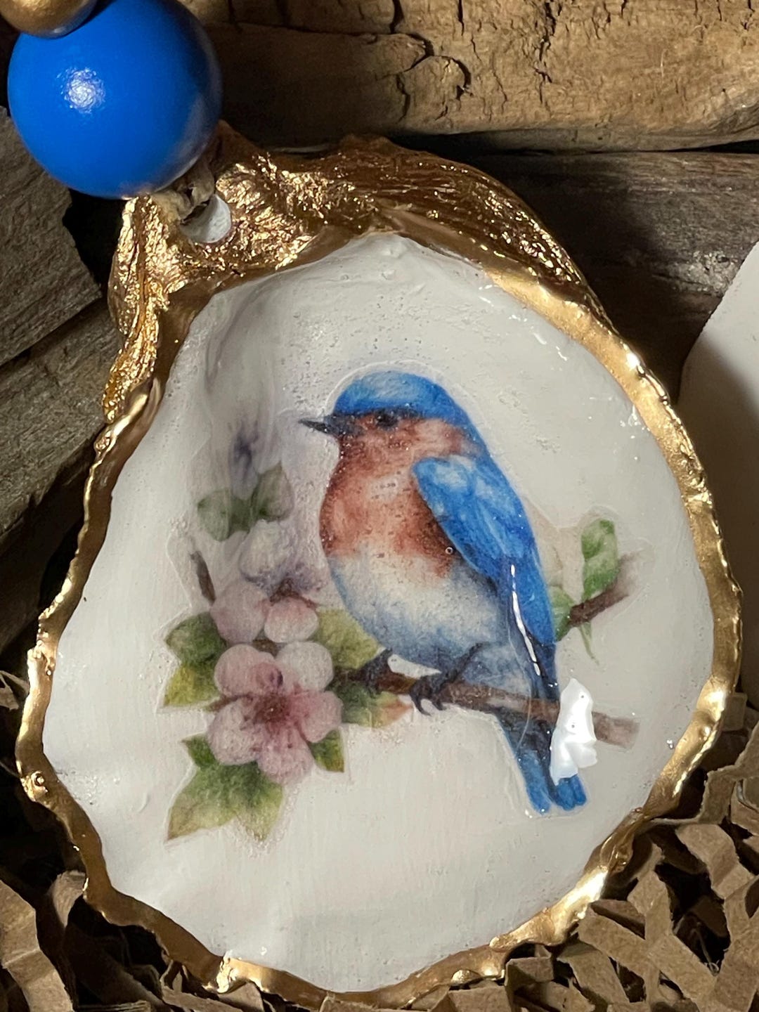 Blue Bird Decoupaged Oyster Shell Ornament - - Etsy