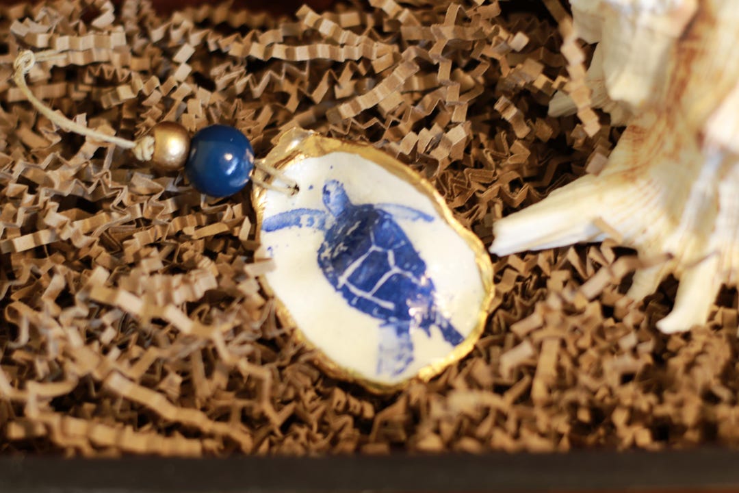 Navy Blue Sea Turtle Oyster Shell Ornament - Item # 1132 - Etsy