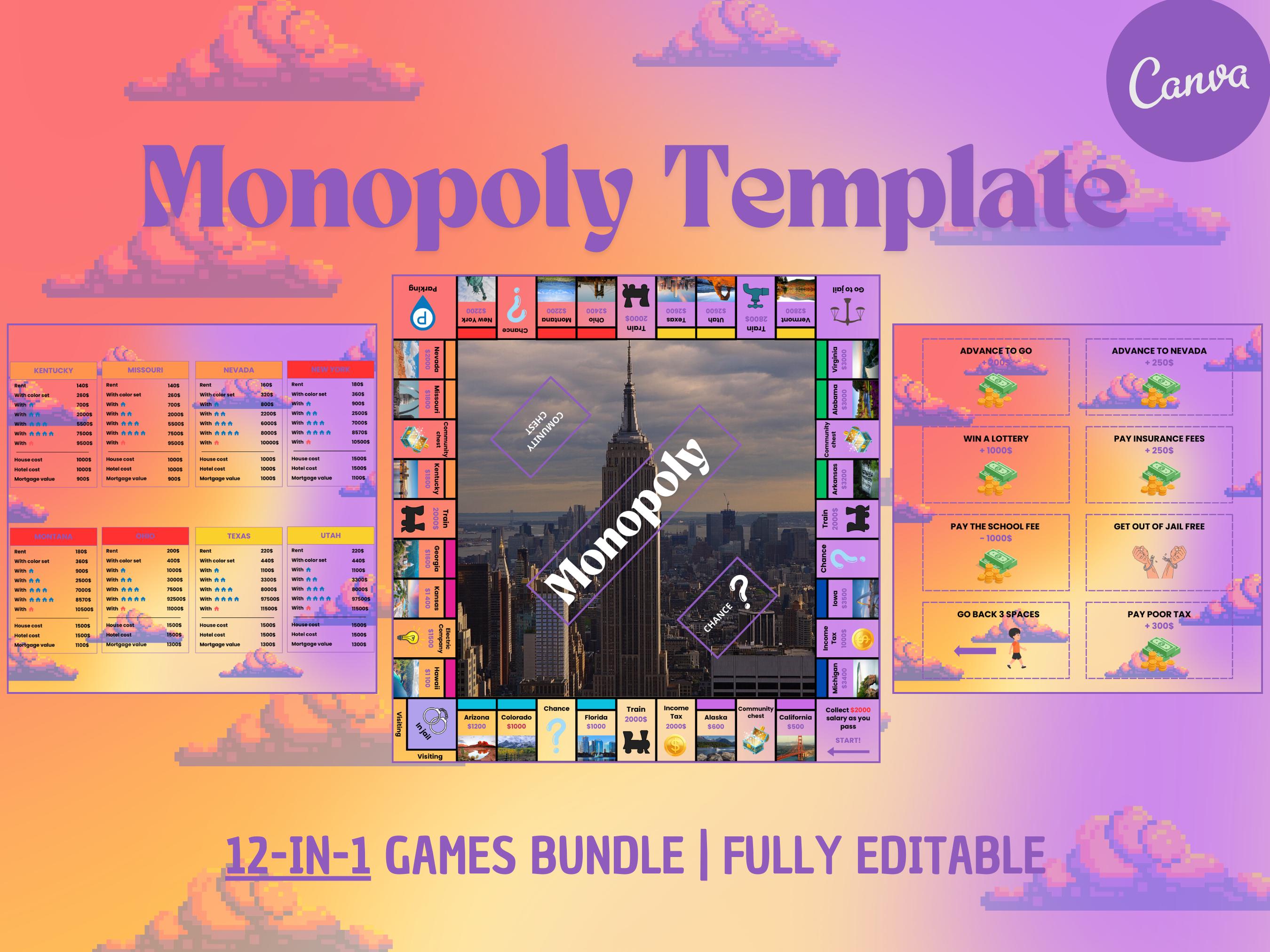 Printable Custom Monopoly Template Canva Digital Board Games Download ...