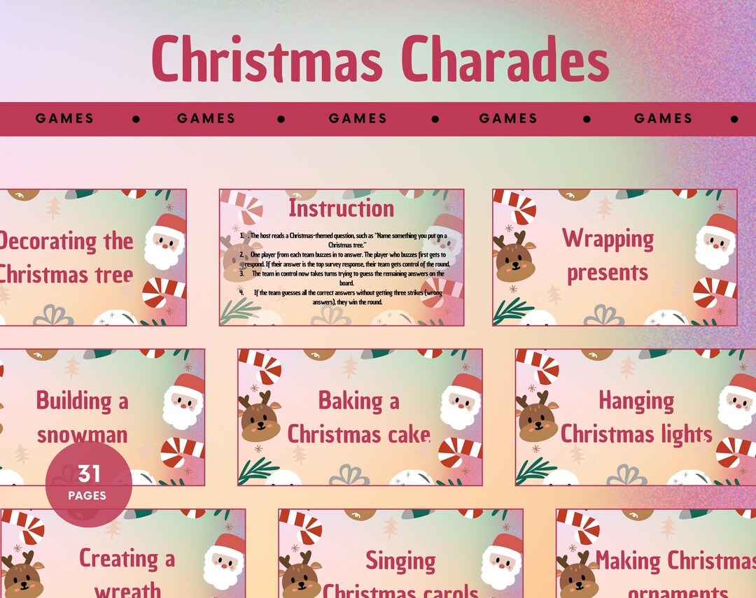 Printable Christmas Charade for Kids & Adults Xmas Trivia Games Holiday ...