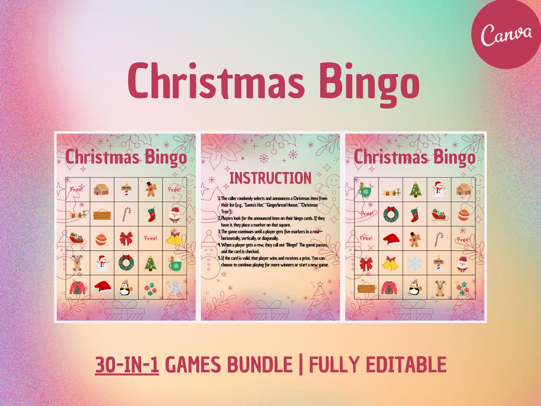 30 Printable Christmas Bingo Cards for Families Fun Editable Xmas Party ...