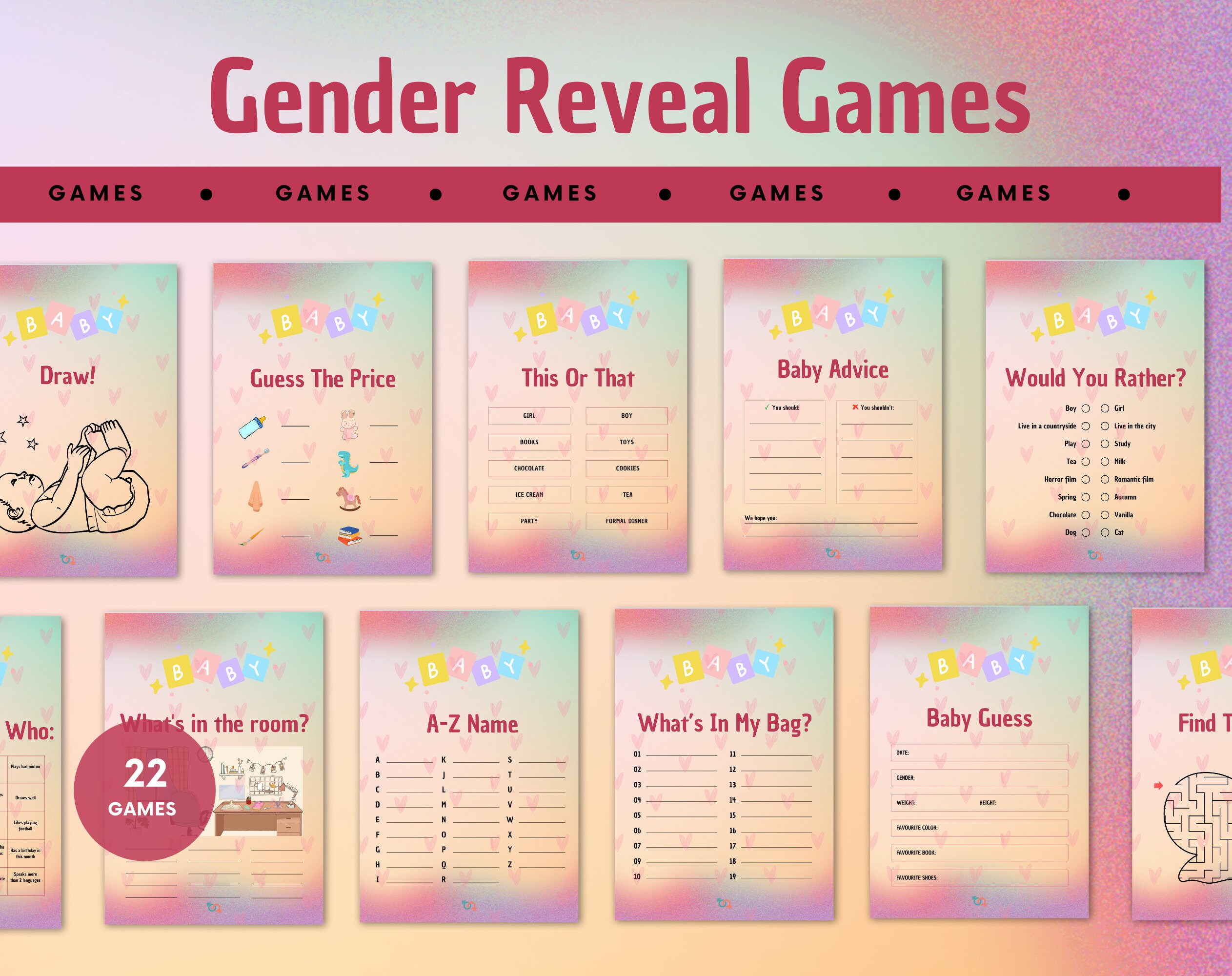 Editable Gender Reveal Bundle Printable Baby Predictions Games for a ...