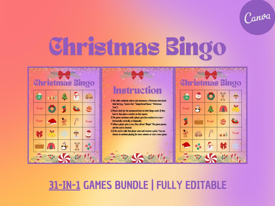 30 Printable Christmas Bingo Cards for Families Purple Editable ...