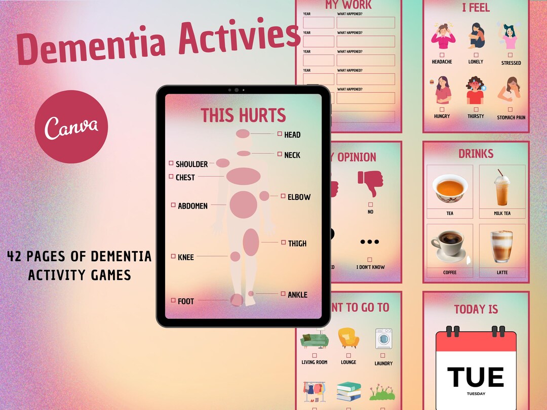 Printable Dementia Mega Bundle Activities, Therapy Activity Games for Seniors, Orange Red Green ...