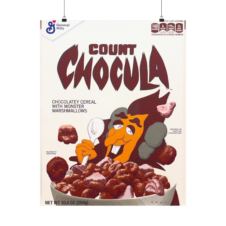 Monster Mash X Kaws count Chocula Cereal Box Poster, Retro Breakfast ...