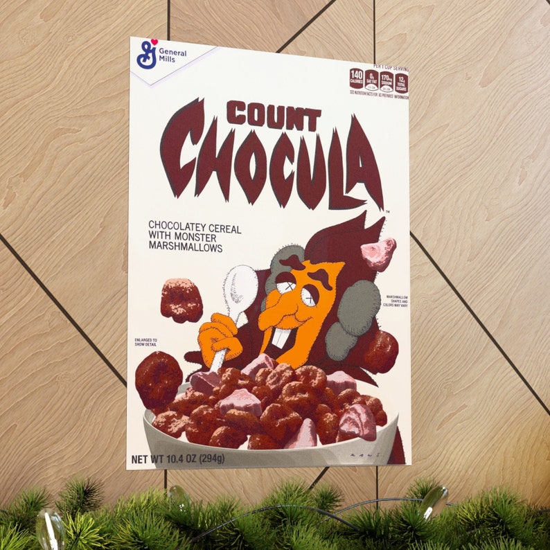 Monster Mash X Kaws count Chocula Cereal Box Poster, Retro Breakfast ...
