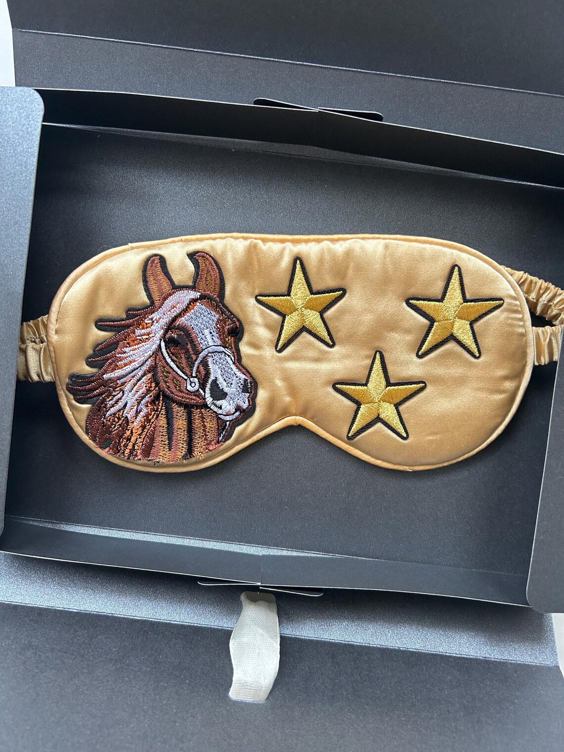Hand Embroidered Mulberry Silk Eye Mask: Gold Cowboy Horse Design - Etsy