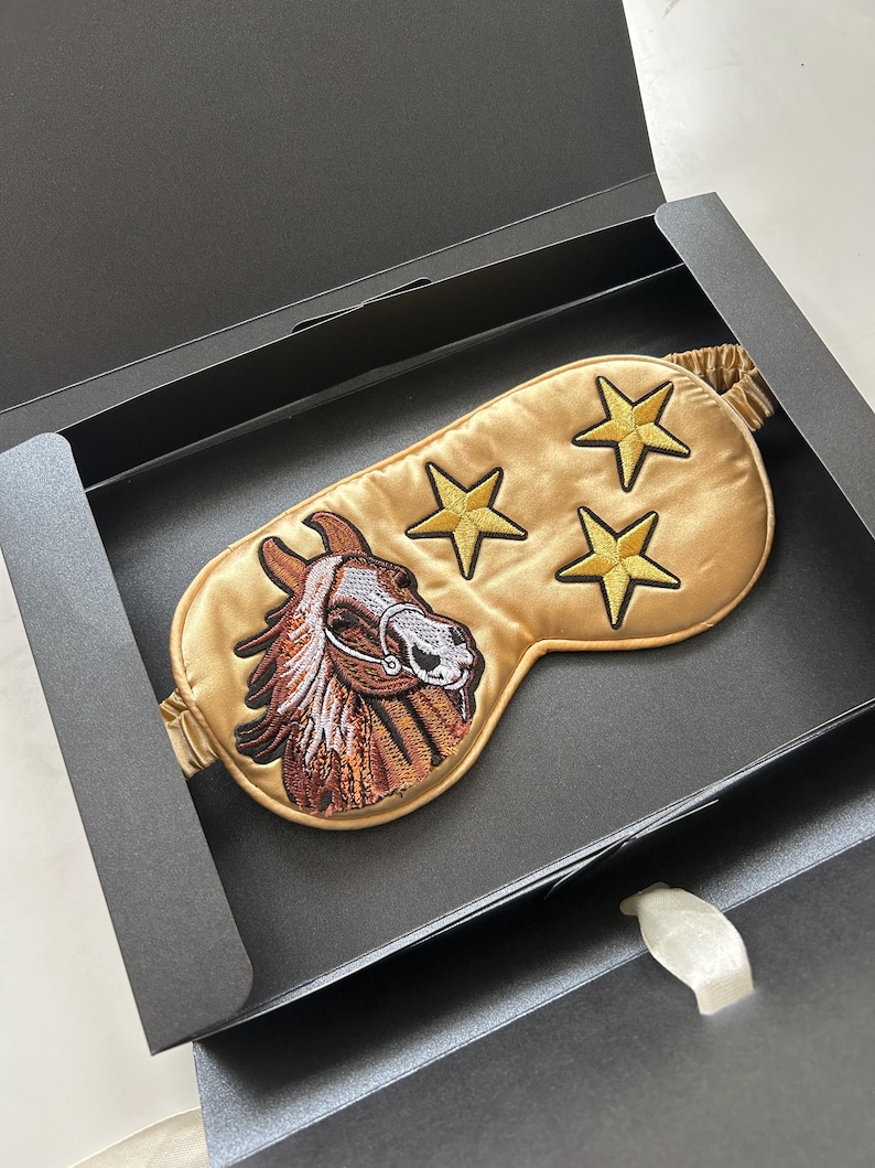 Hand Embroidered Mulberry Silk Eye Mask: Gold Cowboy Horse Design - Etsy